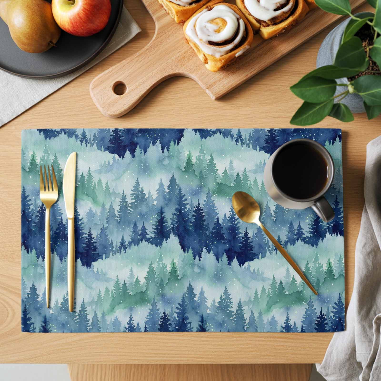 Botanical Placemats Set of 1, Spring Watercolor Blue Trees Mystic ...