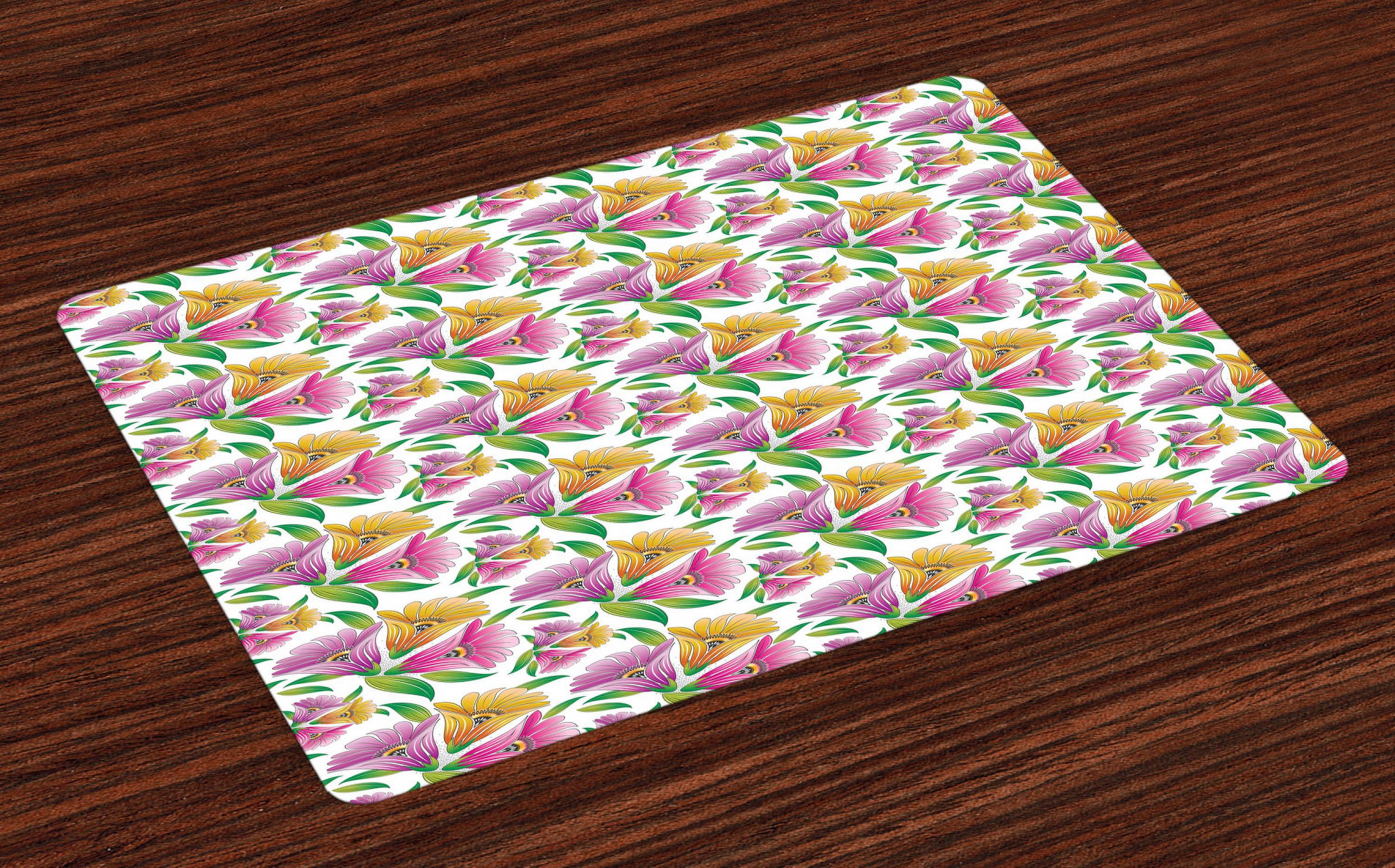 Botanical Placemats Set of 4 Hand Drawn Flowers with Fresh Spring ...