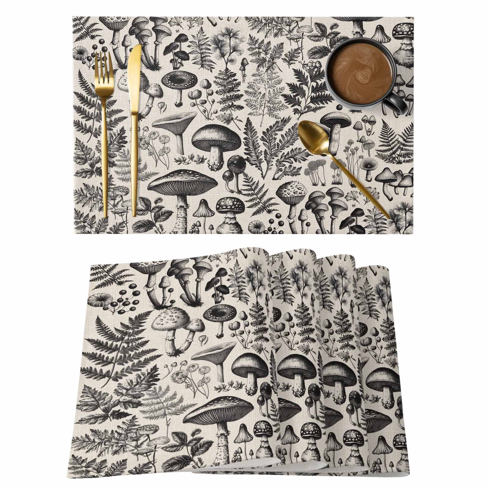 Botanical Placemats Set of 6 Vintage Mushroom Plant Herb Ferns Flower ...