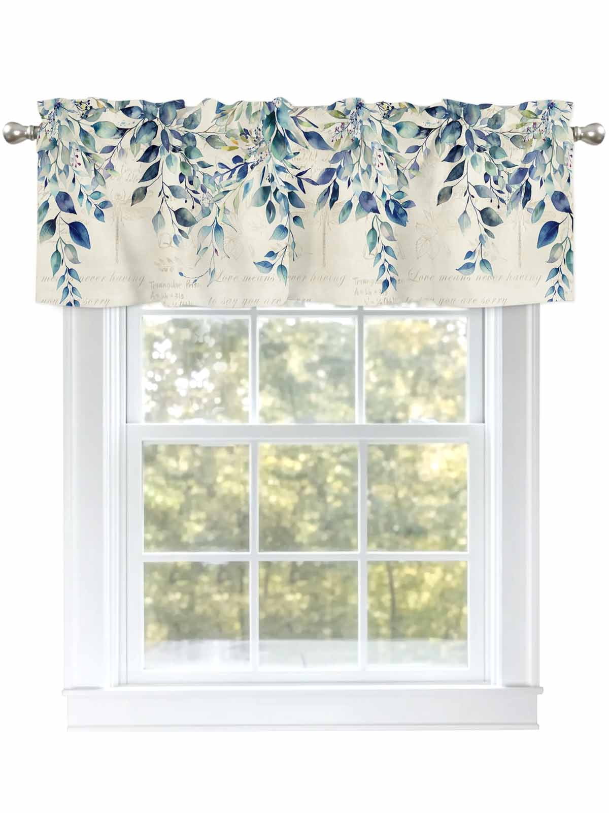 Botanical Plant Leaves Eucalyptus Leaves Blue Retro Valances Curtain ...