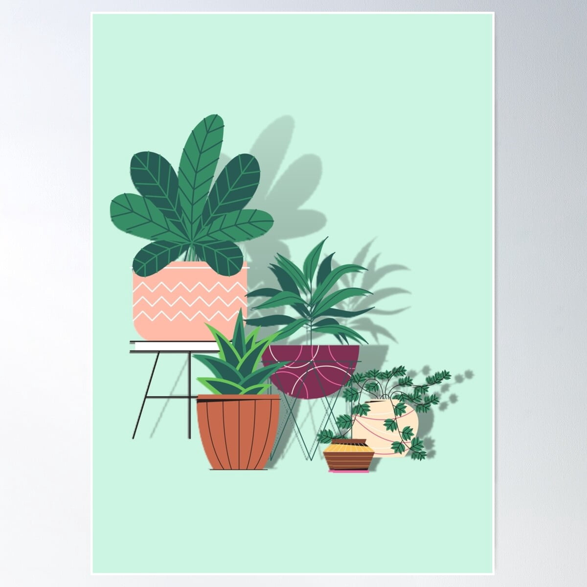 Botanical Plant Pots Poster Wall Art, Modern Wall Decor For Living Room ...