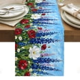 Botanical Poppies Table Runner Daisy Florals Leaves Blue Watercolor ...