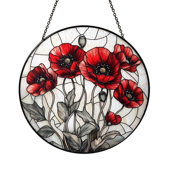 Botanical Poppy Bloom Glass Suncatcher Window Hanging, Decorative ...