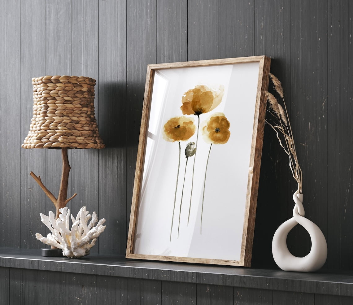 Botanical Poppy Burnt Sienna Flower Modern Floral Minimalist Fall Home ...