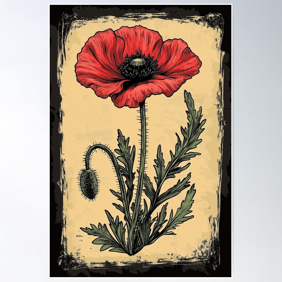 Botanical Poppy Poster Wall Art, Modern Wall Decor For Living Room ...