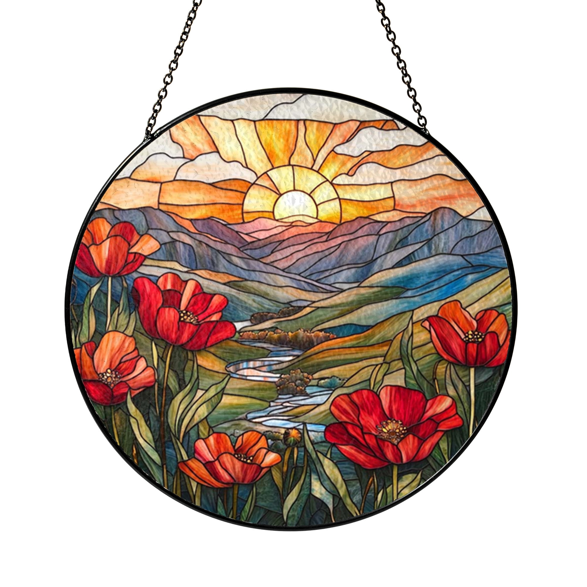Botanical Poppy Stained Glass Window Hanging – Floral Decor - Walmart.com