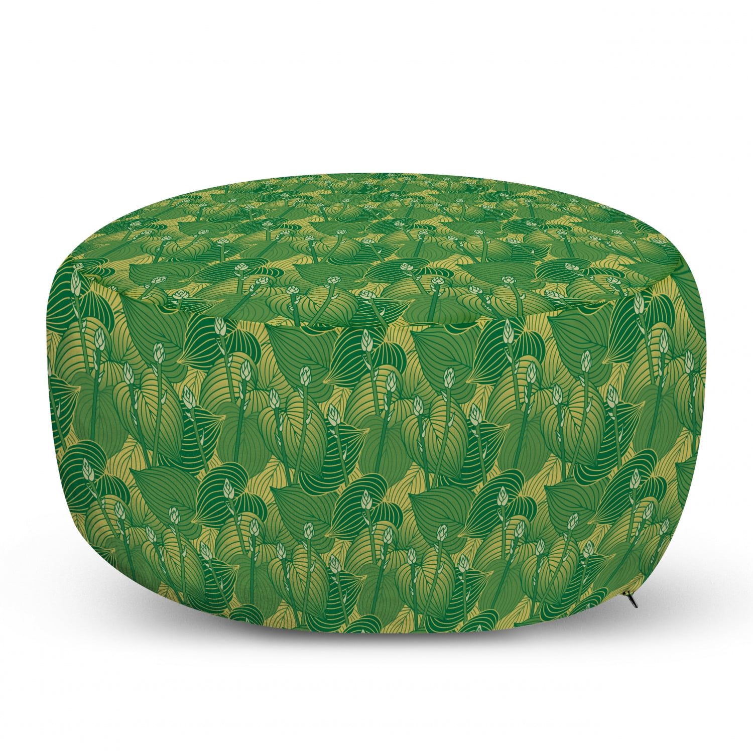 Botanical Pouf Cover with Zipper, Hosta Plants Foliage Exotic Leaves ...