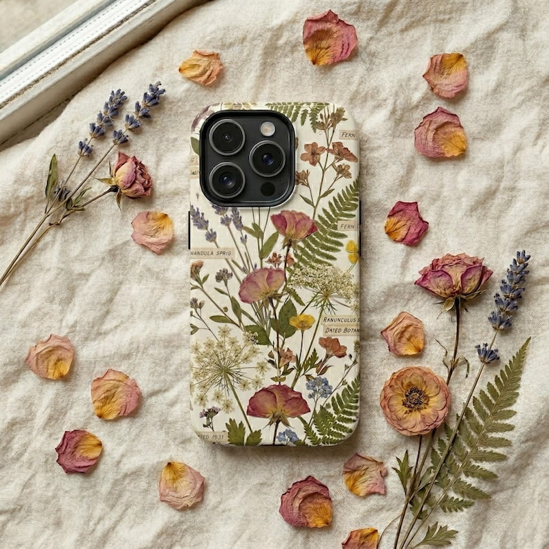 Botanical Pressed Flower Clear Phone Case | Cottagecore Floral ...