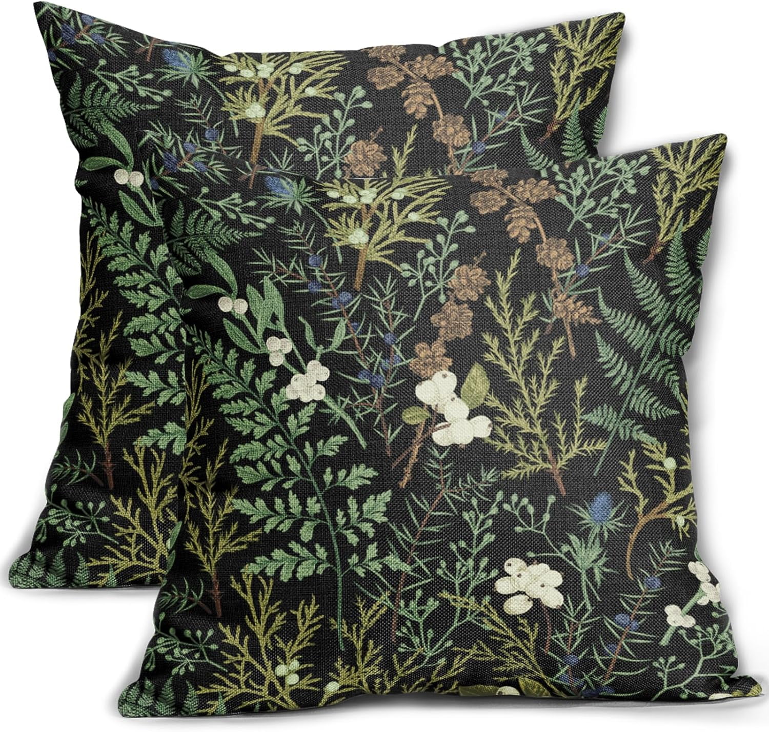 Botanical Print Floral Pillow Covers 20x20 Set of 2 Black Sage Green ...