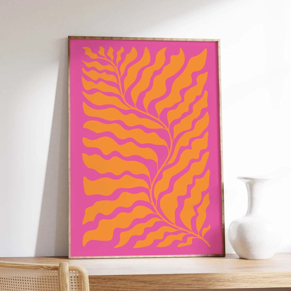 Botanical Print, Pink Orange Abstract Floral Art, Cute Trendy Wall Art ...