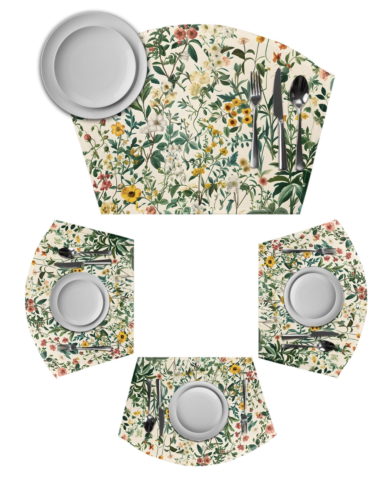 Botanical Print Round Table Placemats Set of 2 Wedge Placemats, Vintage ...