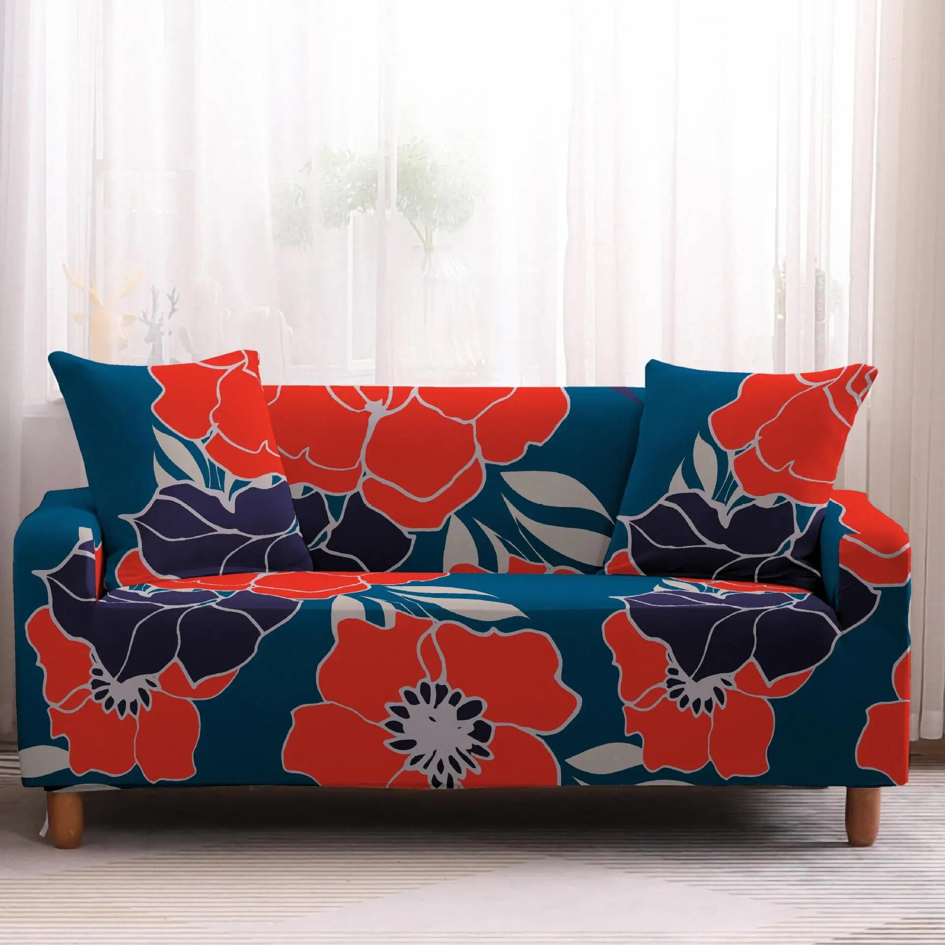 Botanical Print Sofa Cover Stretch Washable Polyester Non Slip All-Wrapped Sofa Slipcover ...