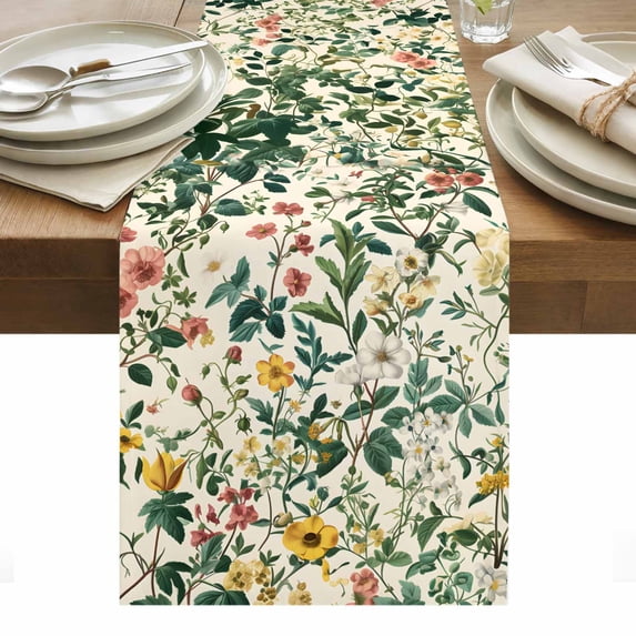 Botanical Print Table Runner - 70 Inch Long, Kitchen Dining Table ...