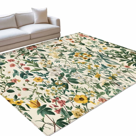 Botanical Print Washable Rug 5x8 Area Rug for Living Room Bedroom Non ...