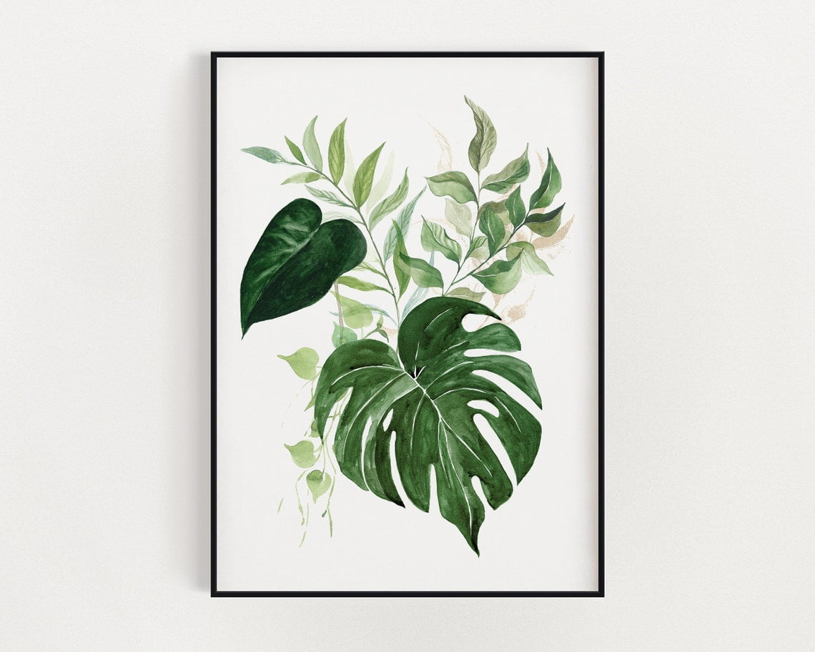 Botanical Print, Watercolour Plants, Tropical Wall Art, Green Leaf Prints, Leafy Wall Art, Home ...