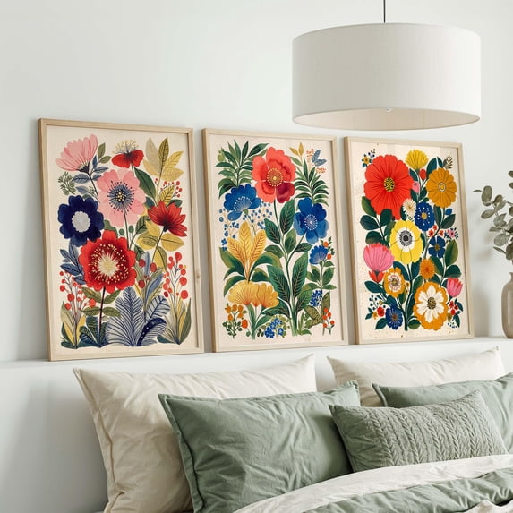 Botanical Prints Colorful Folk Flower Gallery Wall Art Set 3 - Walmart.com