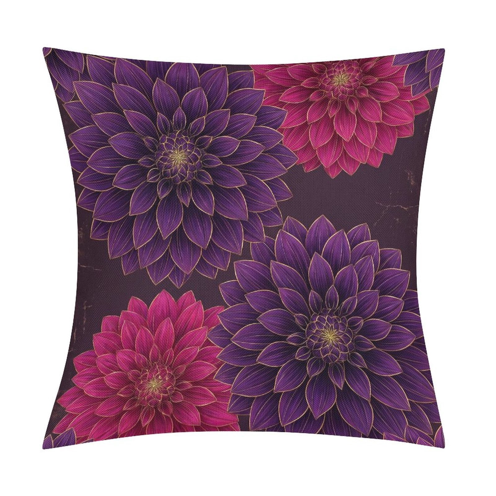 Botanical Purple And Pink Dahlia Blossoms on Dark BackgroundSet of 2 ...