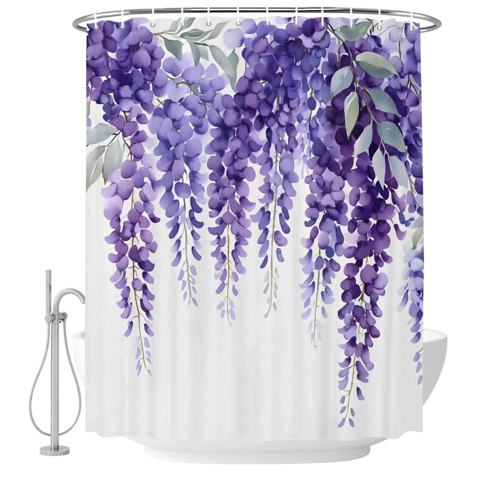 Botanical Purple Shower Curtain Set - 72" x 78" Washable Bathtub ...