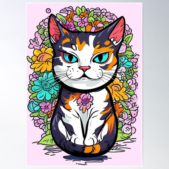 Botanical Puss Poster Wall Art, Modern Wall Decor For Living Room ...