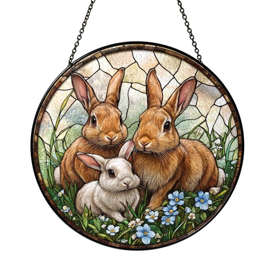 Botanical Rabbit Stained Glass Style Suncatcher, Floral Bunny ...
