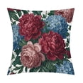 Botanical Red And Pink Peonies with Blue HydrangeasSet of 2 Faux Linen ...
