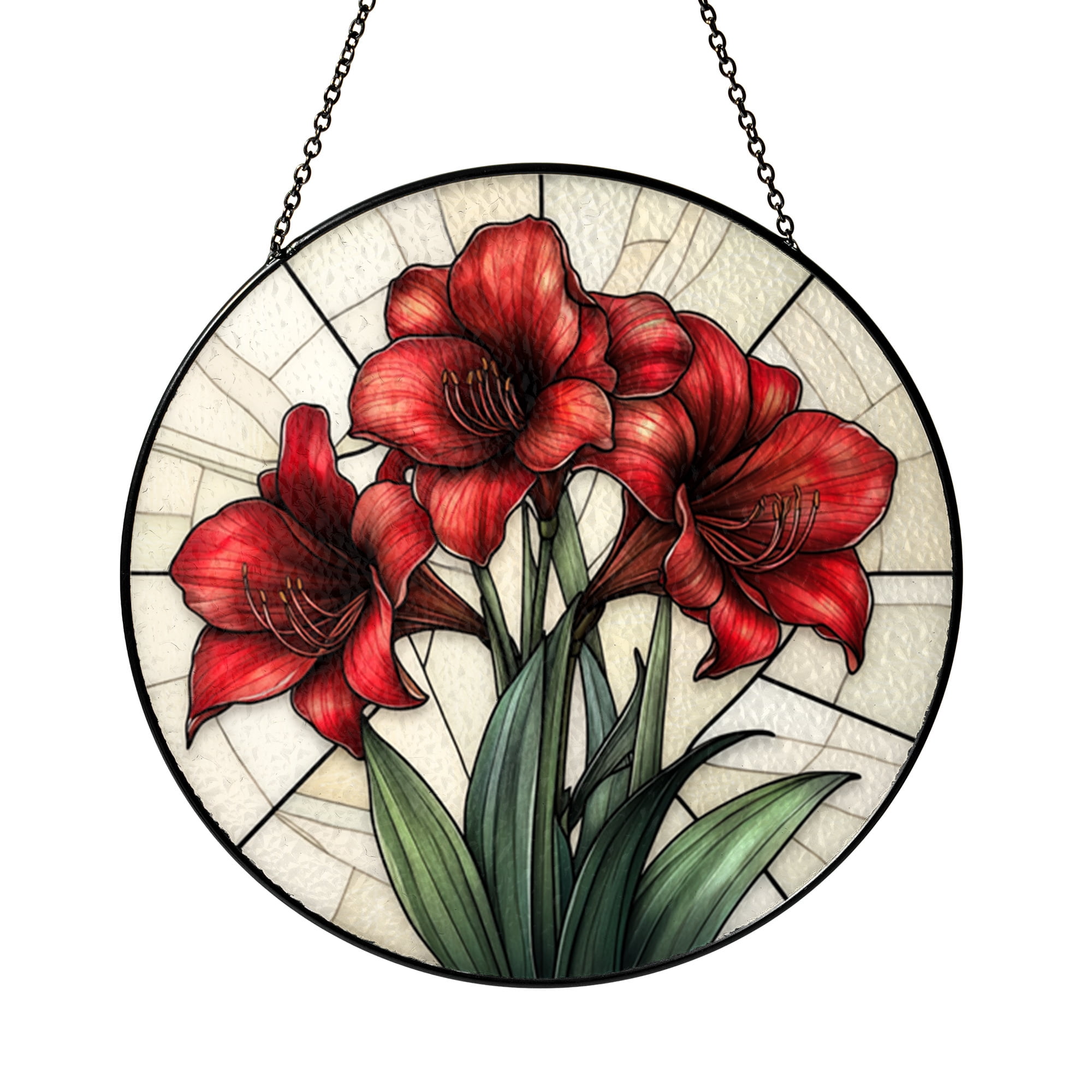 Botanical Red Flower Stained Glass Style Suncatcher – Elegant Window ...
