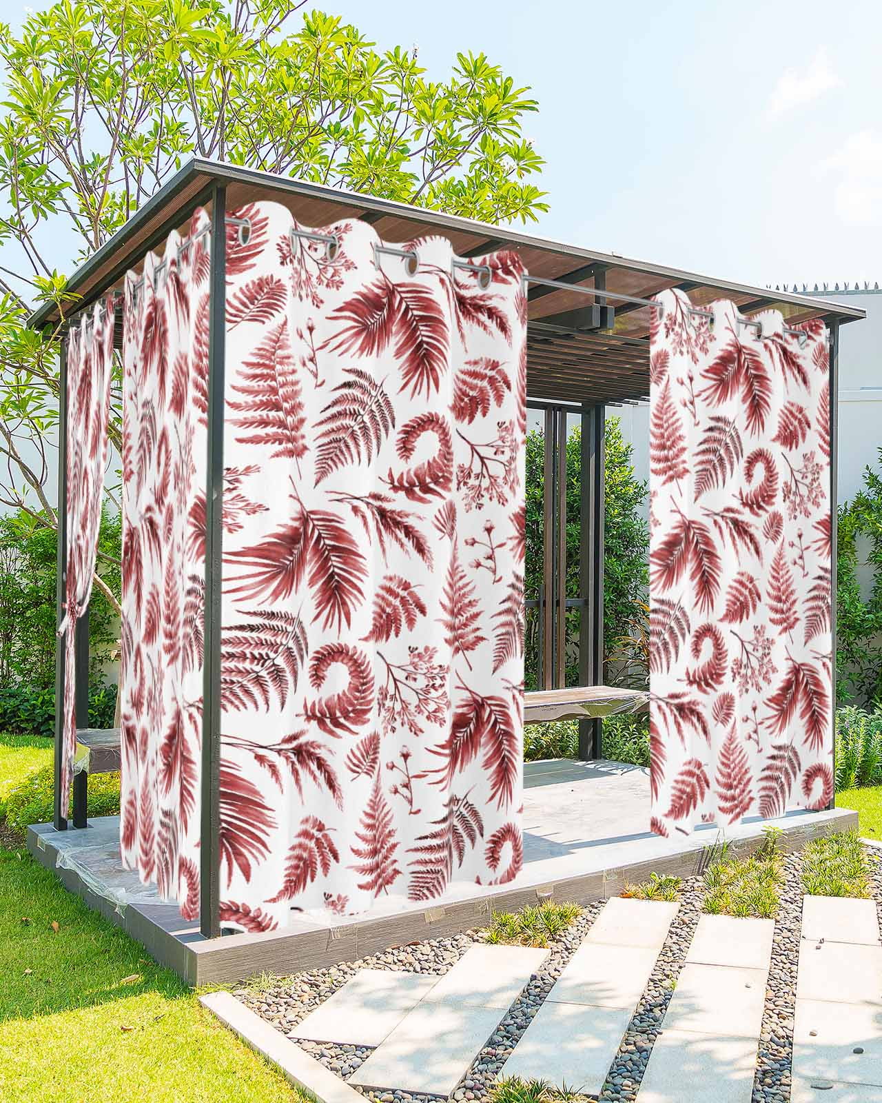 Botanical Red Outdoor Curtains for Patio Waterproof,Vintage Ferns Herbs ...