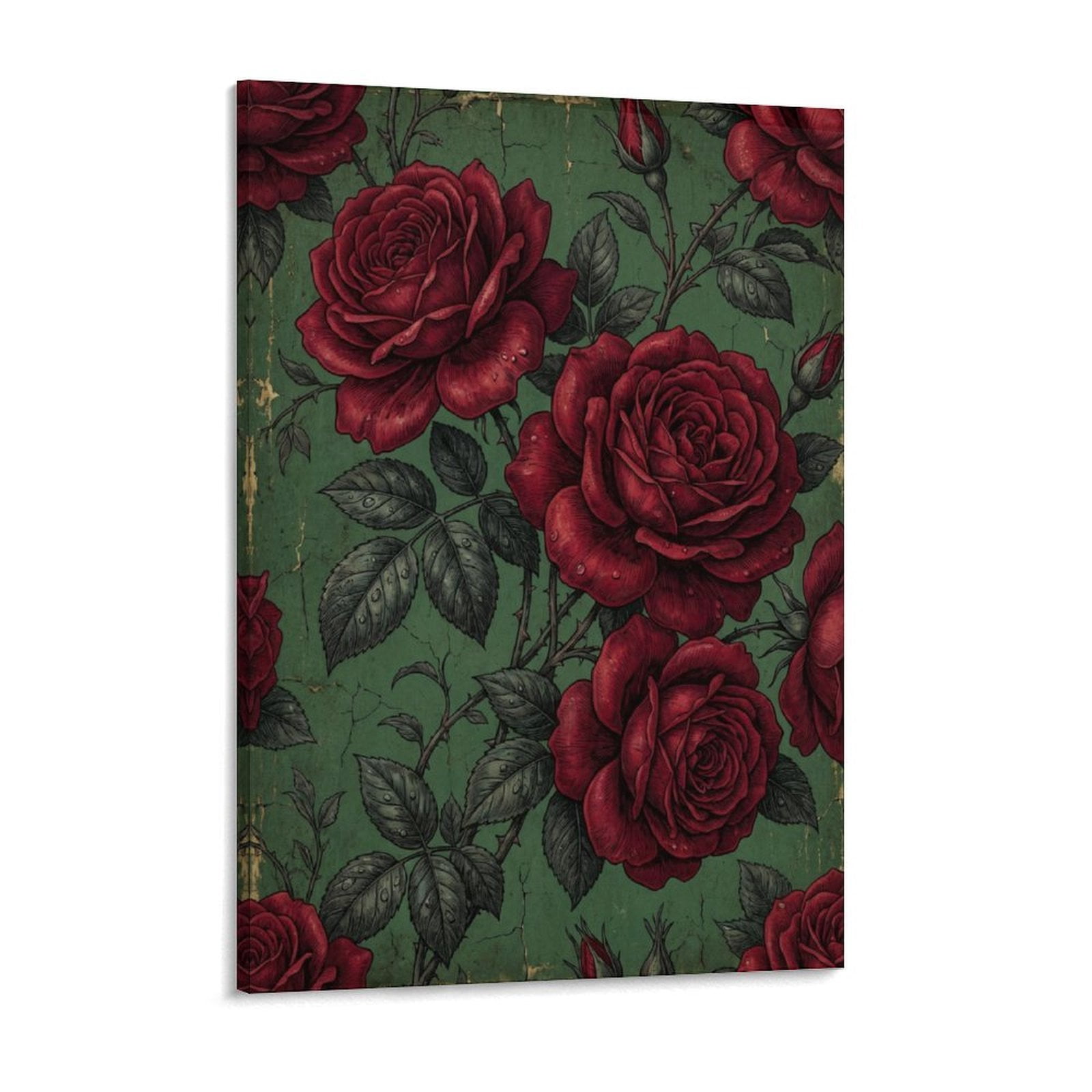 Botanical Red Rose Garden with Thorns And Greenery Modern Canvas Wall ...