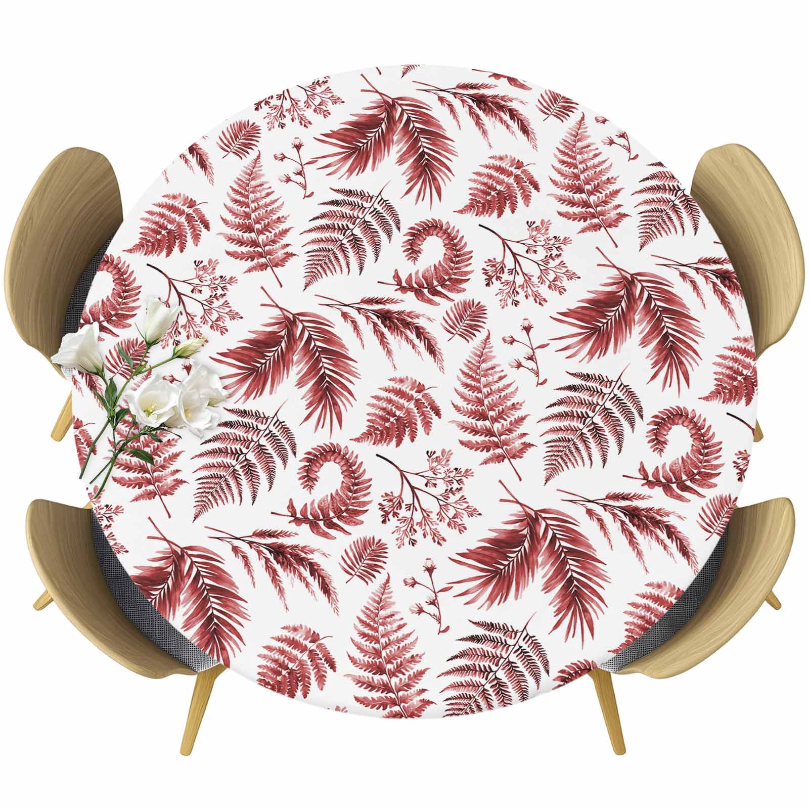 Botanical Red Round Tablecloth, Fitted Table Cover with Elastic for 45 ...