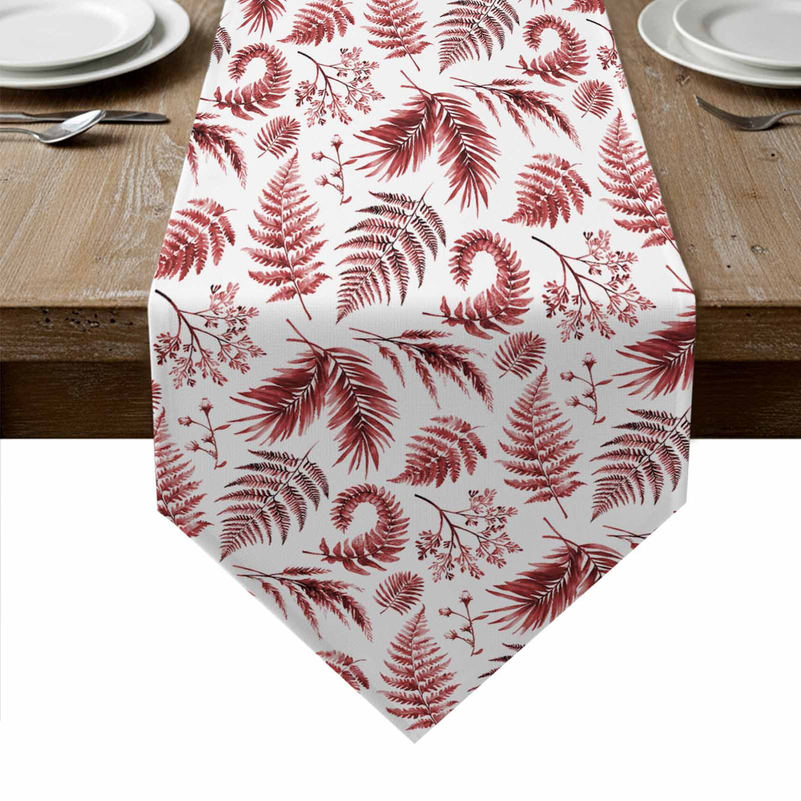 Botanical Red Table Runner Linen Burlap Table Runner 72 Inches Long ...