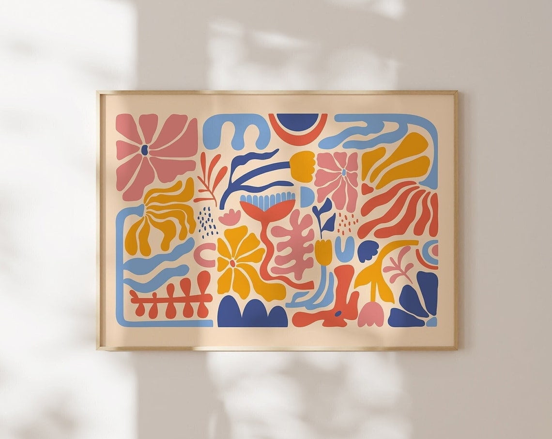 Botanical Retro Concept, Abstract Wall Art, Colourful Home Decor, Wall Decor,Floral Abstract ...