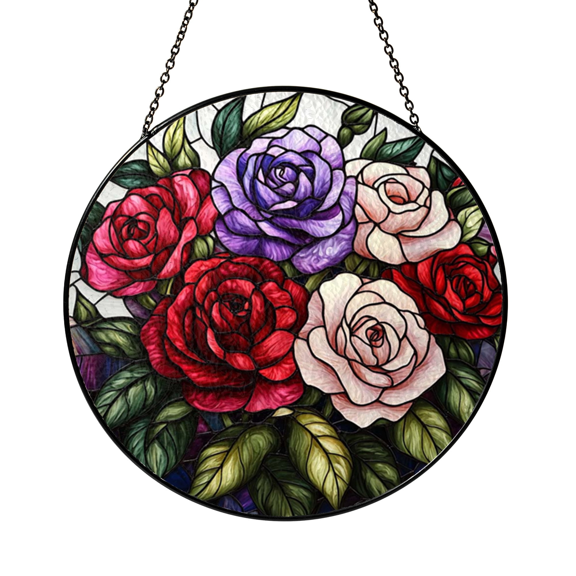 Botanical Rose Acrylic Stained Glass Style Window Suncatcher, Floral ...