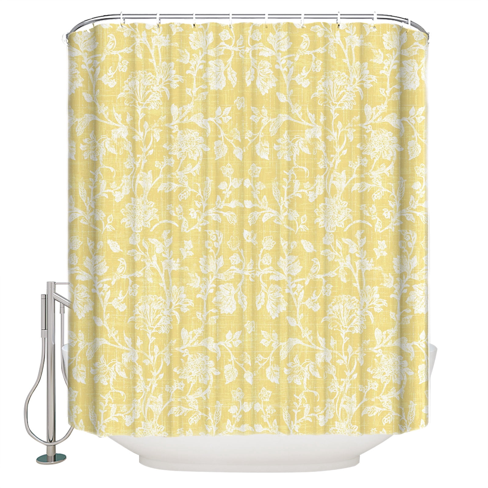 Botanical Rose Bathroom Shower Curtains with 12 Hooks Polyester ...