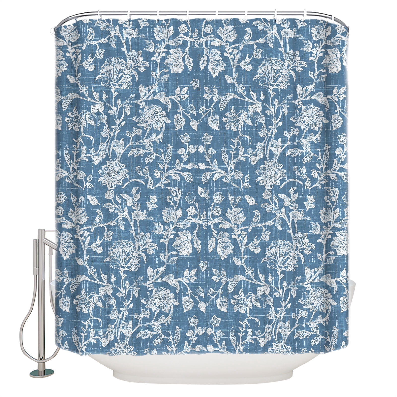 Botanical Rose Bud Bathroom Shower Curtains with 12 Hooks Waterproof ...