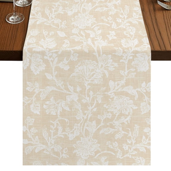 Botanical Rose Bud Burlap Cotton Table Runner 13x60 Inches Long ...