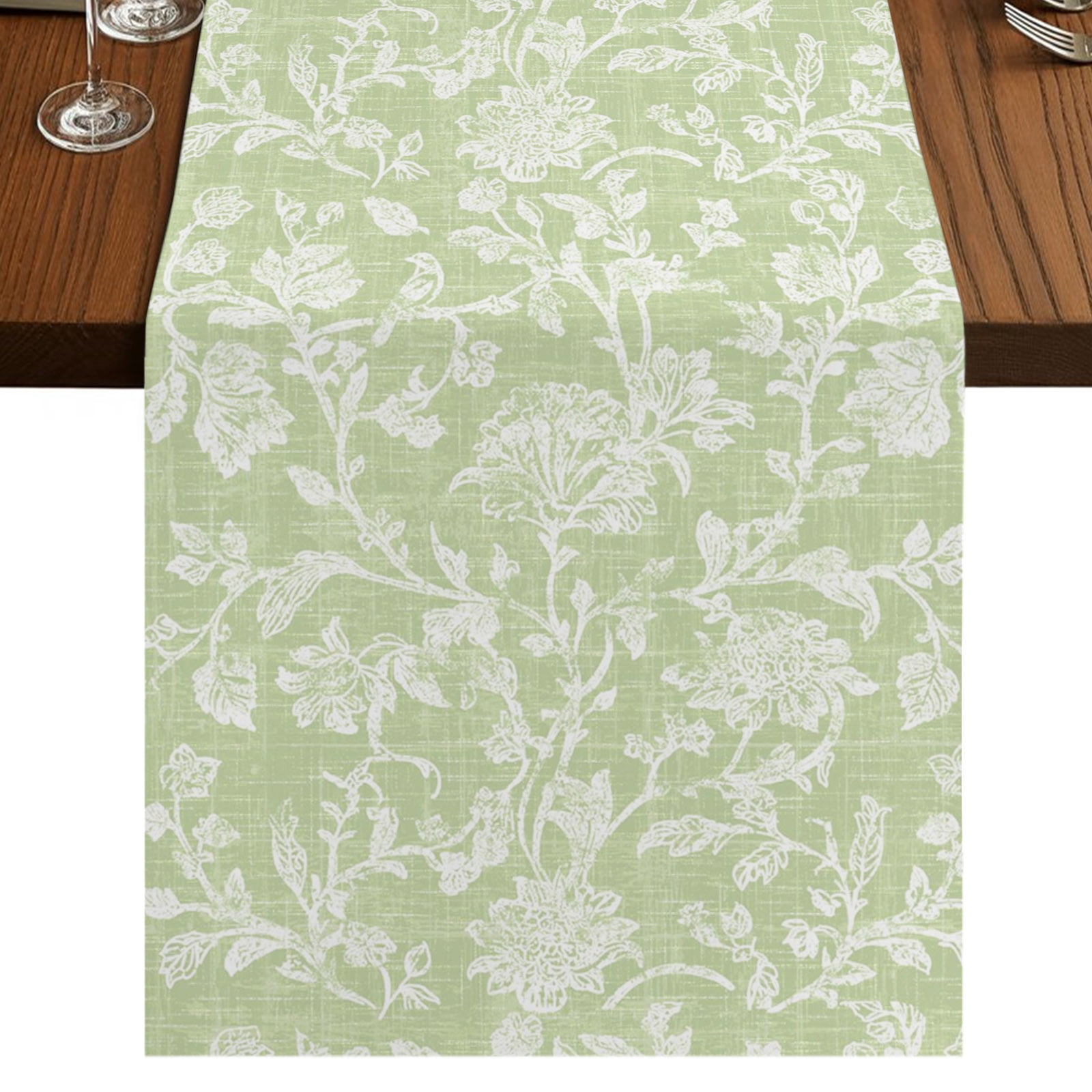 Botanical Rose Bud Burlap Cotton Table Runner 16x72 Inches Long ...