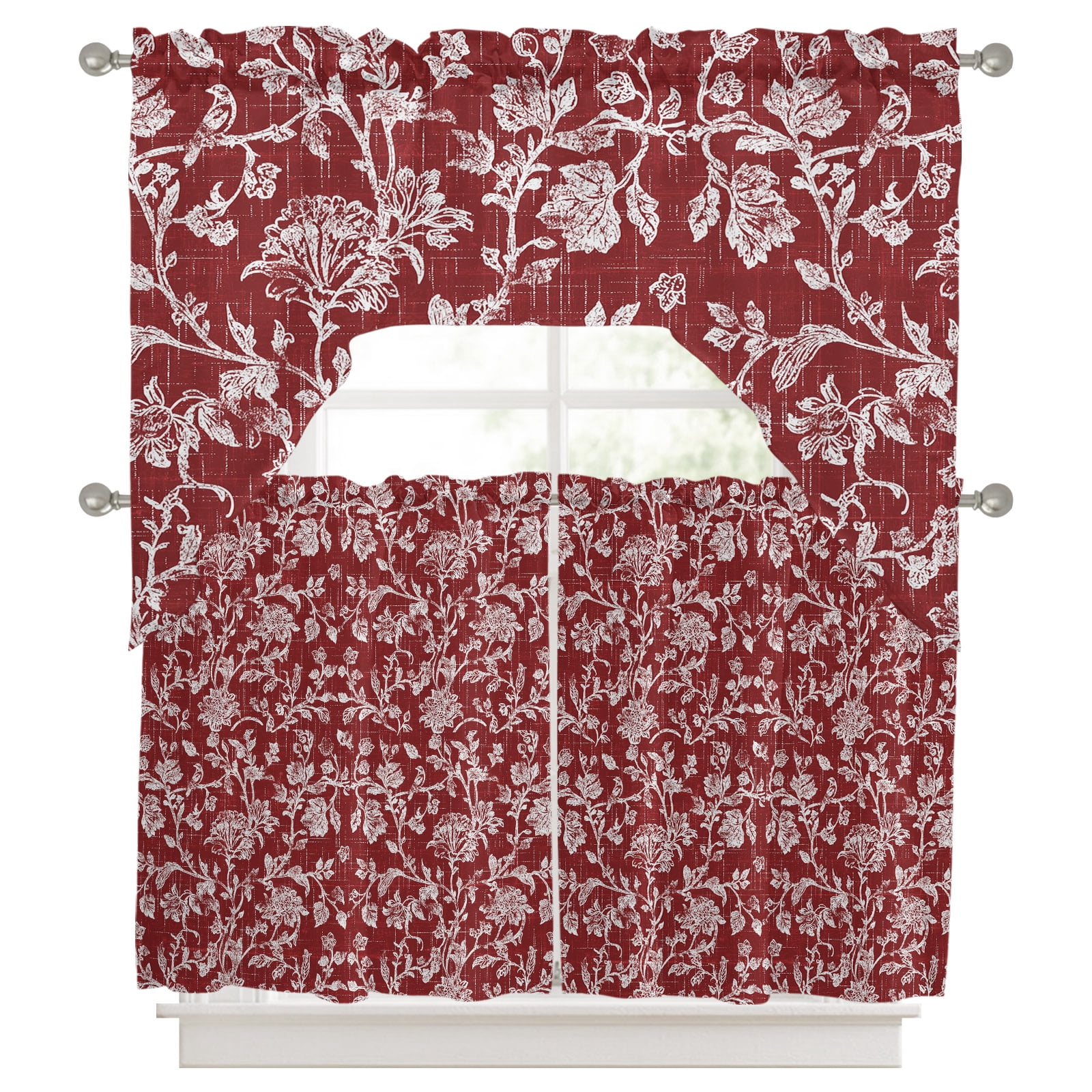 Botanical Rose Bud Kitchen Curtains Swag Valance and Tier Curtains Set ...