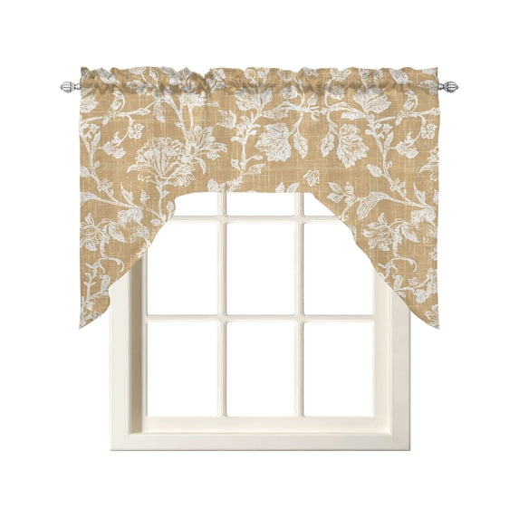 Botanical Rose Bud Swag Valances for Windows, Vintage Tan Brown Floral ...