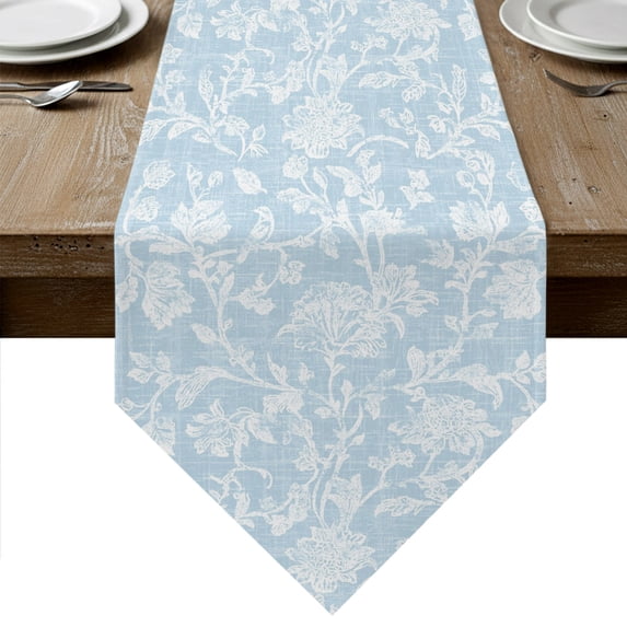 Botanical Rose Bud Table Runner Linen Burlap Table Runner 108 Inches ...