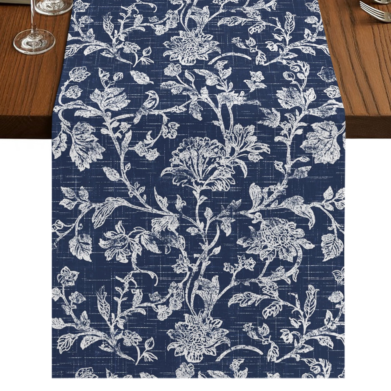 Botanical Rose Burlap Cotton Table Runner 13x120 Inches Long, Vintage ...