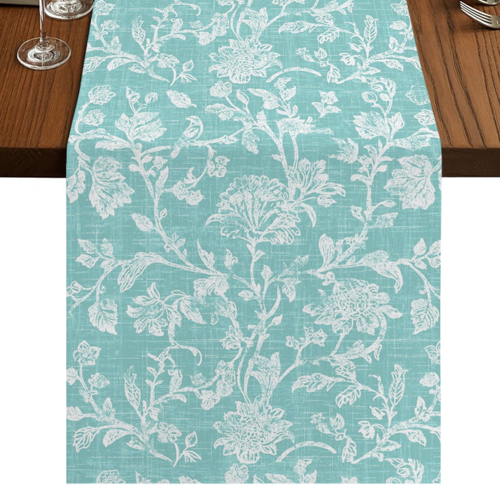 Botanical Rose Burlap Cotton Table Runner 13x60 Inches Long, Vintage ...