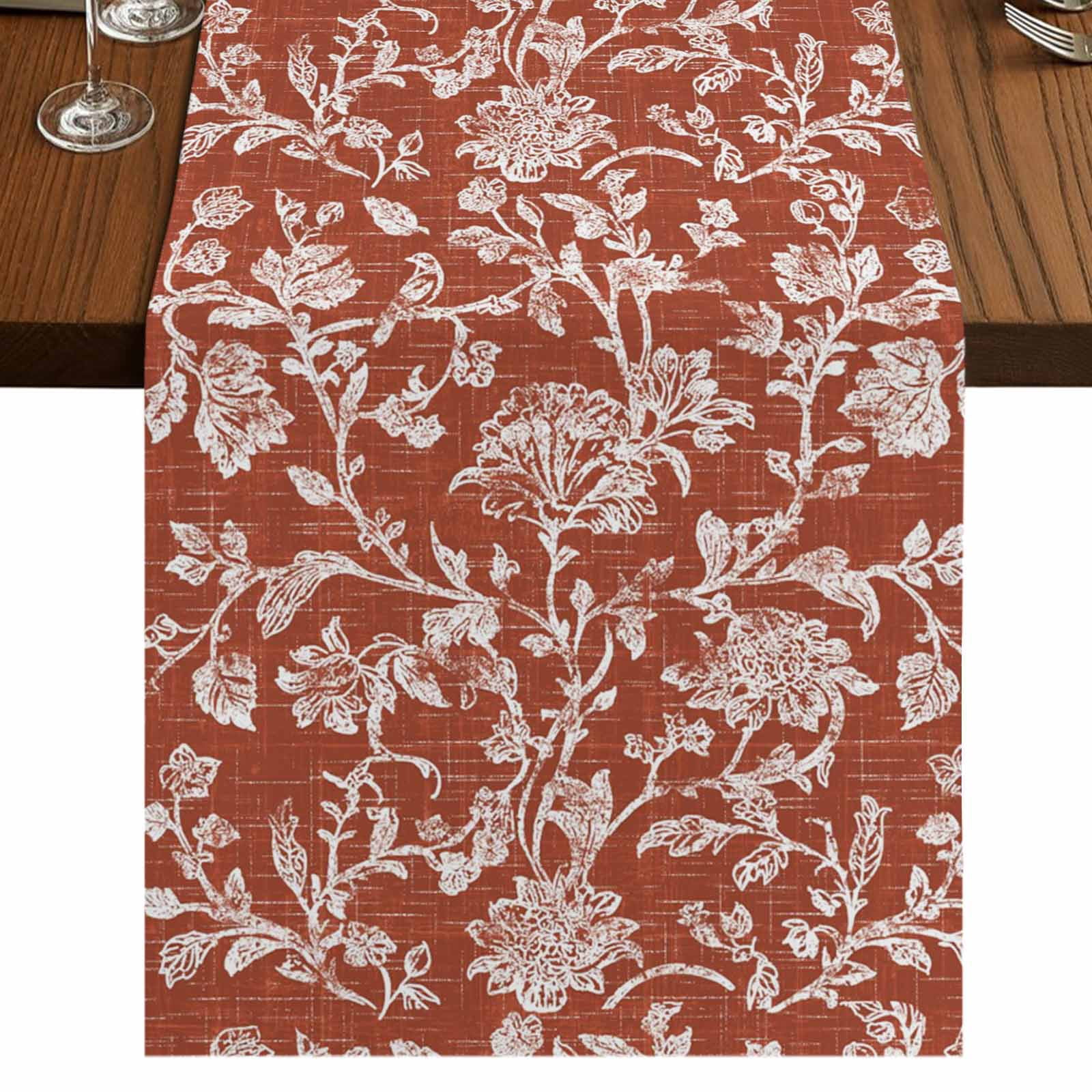Botanical Rose Burlap Cotton Table Runner 13x70 Inches Long, Vintage ...