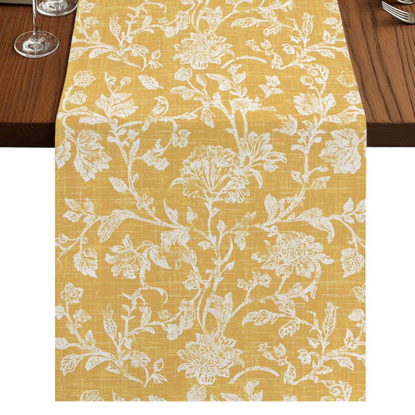 Botanical Rose Burlap Cotton Table Runner 13x72 Inches Long, Vintage ...