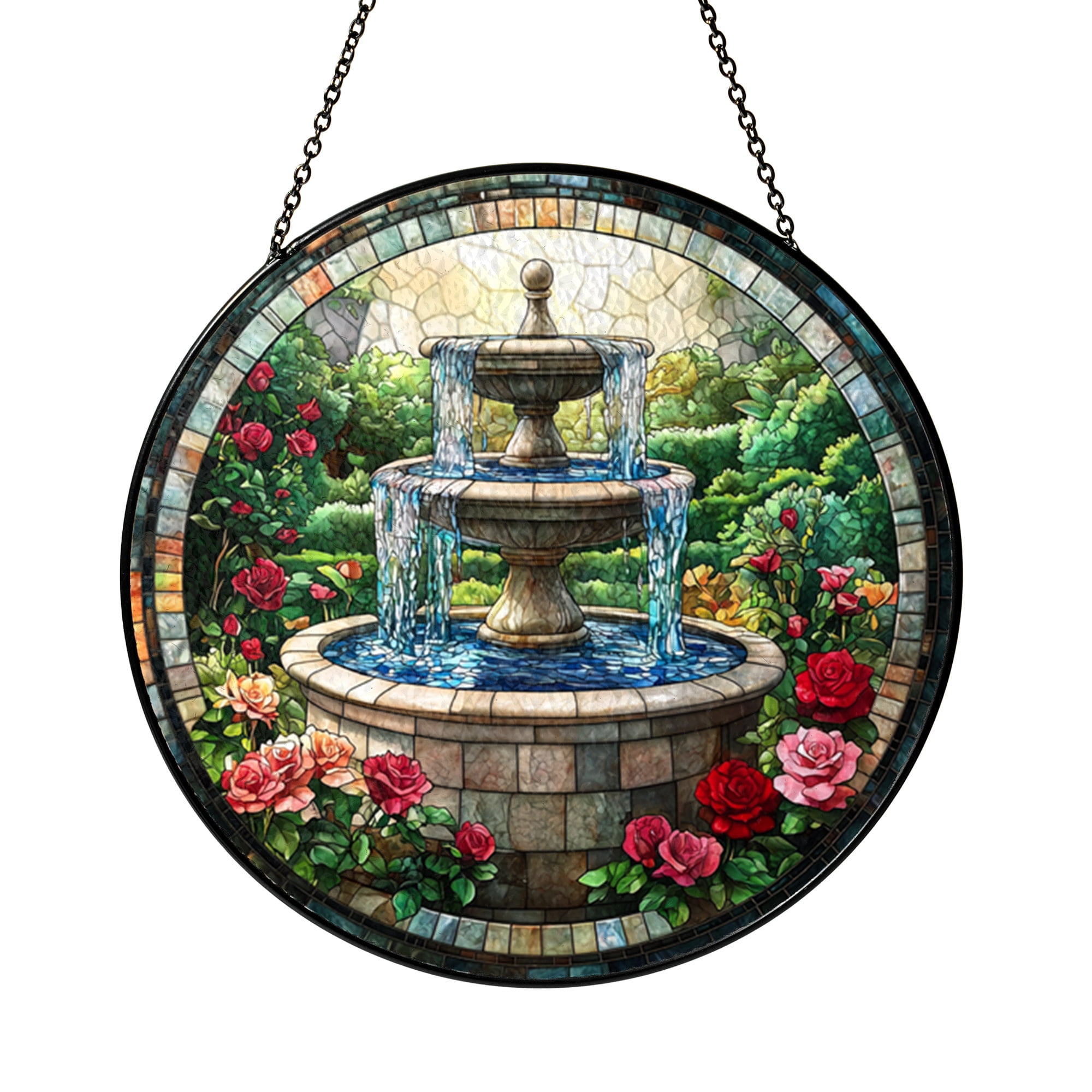 Botanical Rose Garden Stained Glass Style Suncatcher Window Decor ...