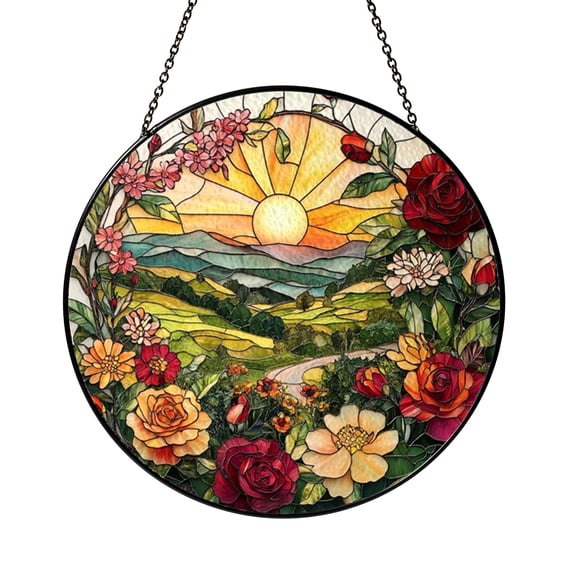 Botanical Rose Inspired Stained Glass Window Suncatcher2401 - Walmart.com