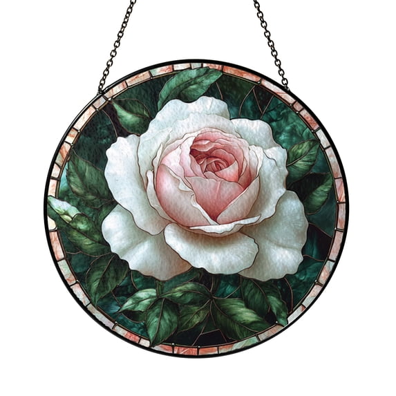 Botanical Rose Round Stained Glass Suncatcher Decorative Window ...