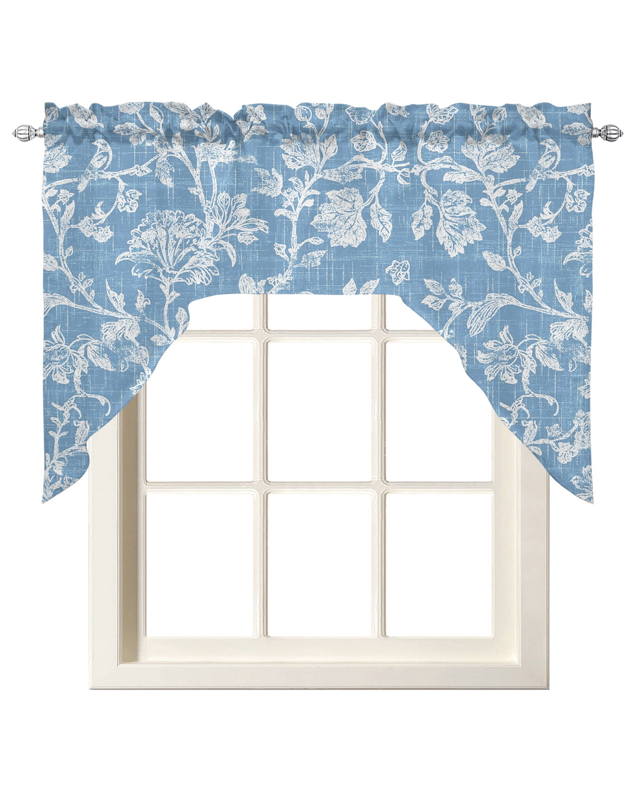 Botanical Rose Swag Valances for Windows, Vintage Farmhouse Blue Floral ...