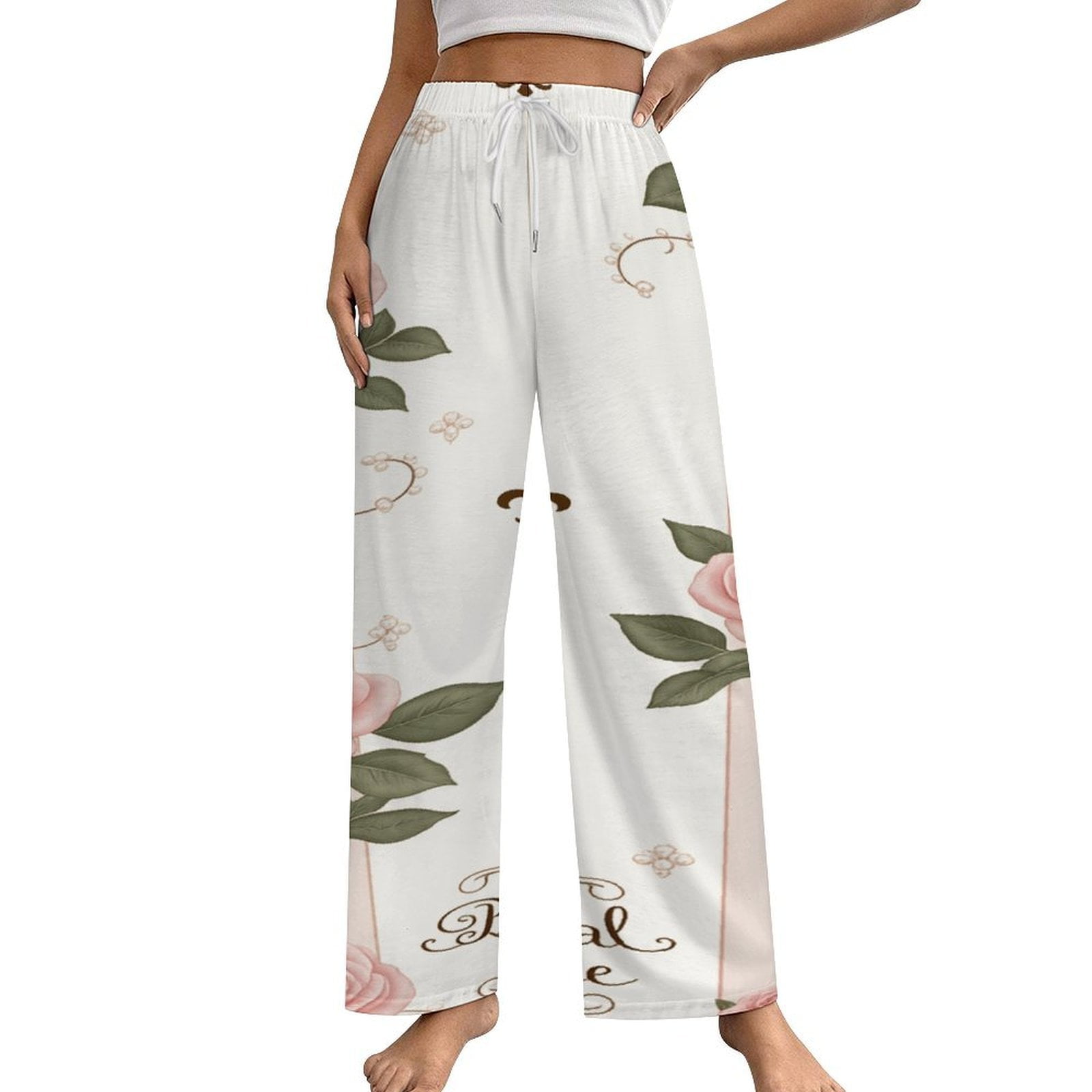 Botanical Roses Pink Stripes Fleur De Lis Elegant Pattern Pajama Pants ...