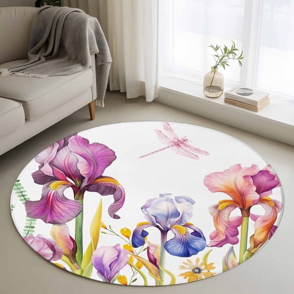 Botanical, Round Area Rug 4 FT, Non Slip Indoor Outdoor Rug, Spring ...