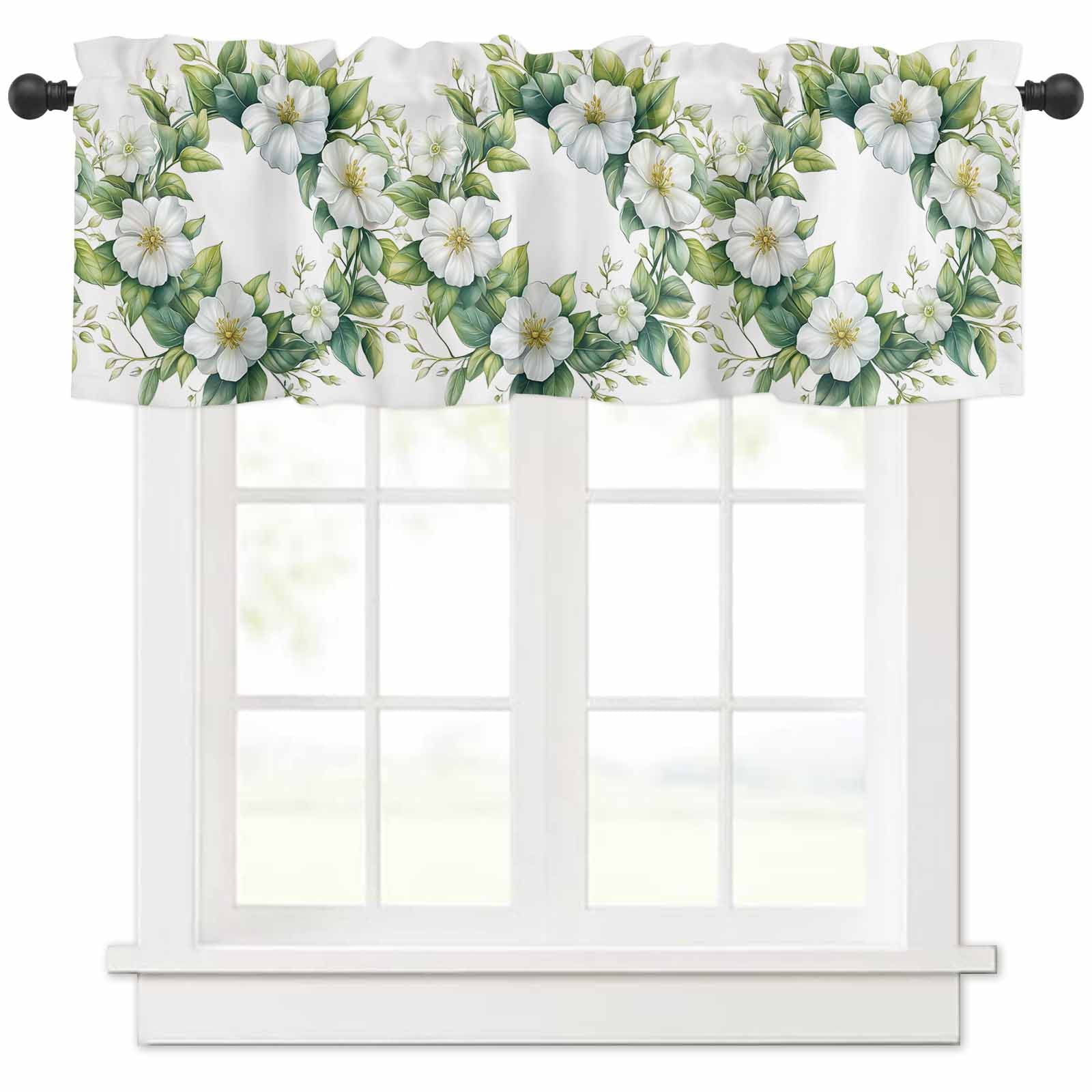 Botanical Sage Green Valances for Windows Farmhouse Kitchen Curtains ...